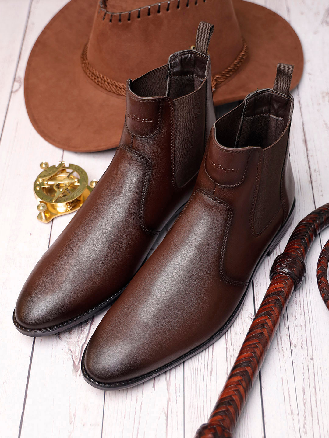 Brunette Brown Dual Tone Handcrafted Chelsea Boots