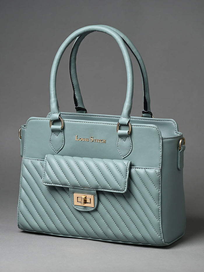 Stylish Green Multi-Pocket Satchel Handbag for Women