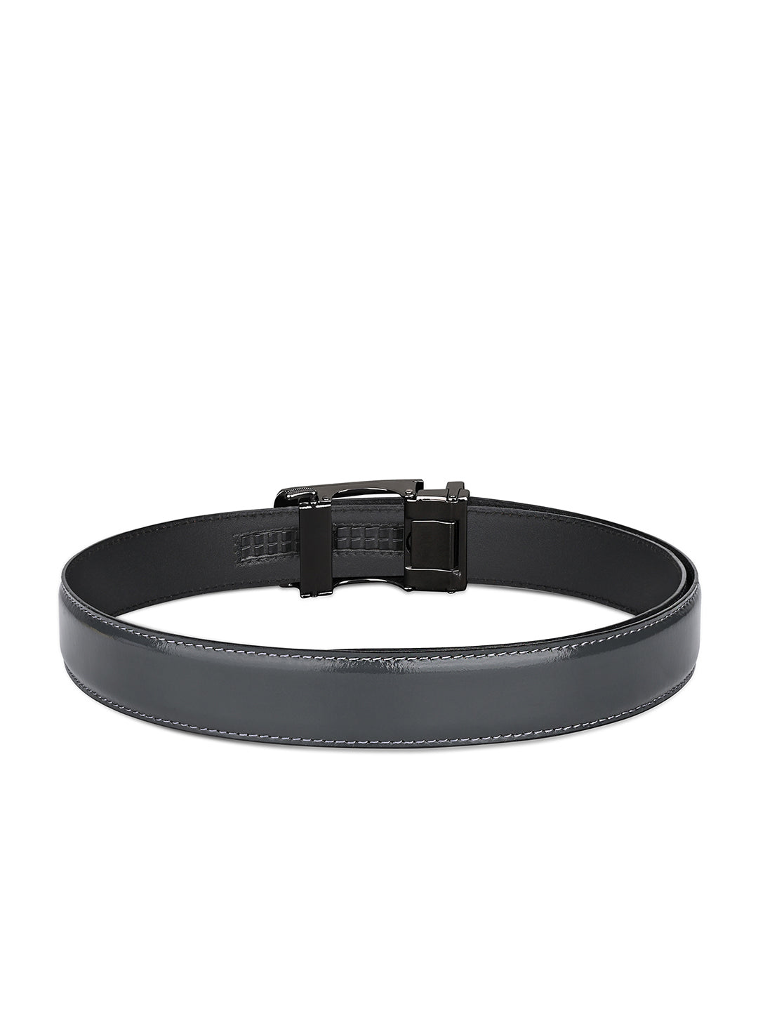 Premium VT Leather Men's Gunmetal Black Buckle Auto Lock Belt