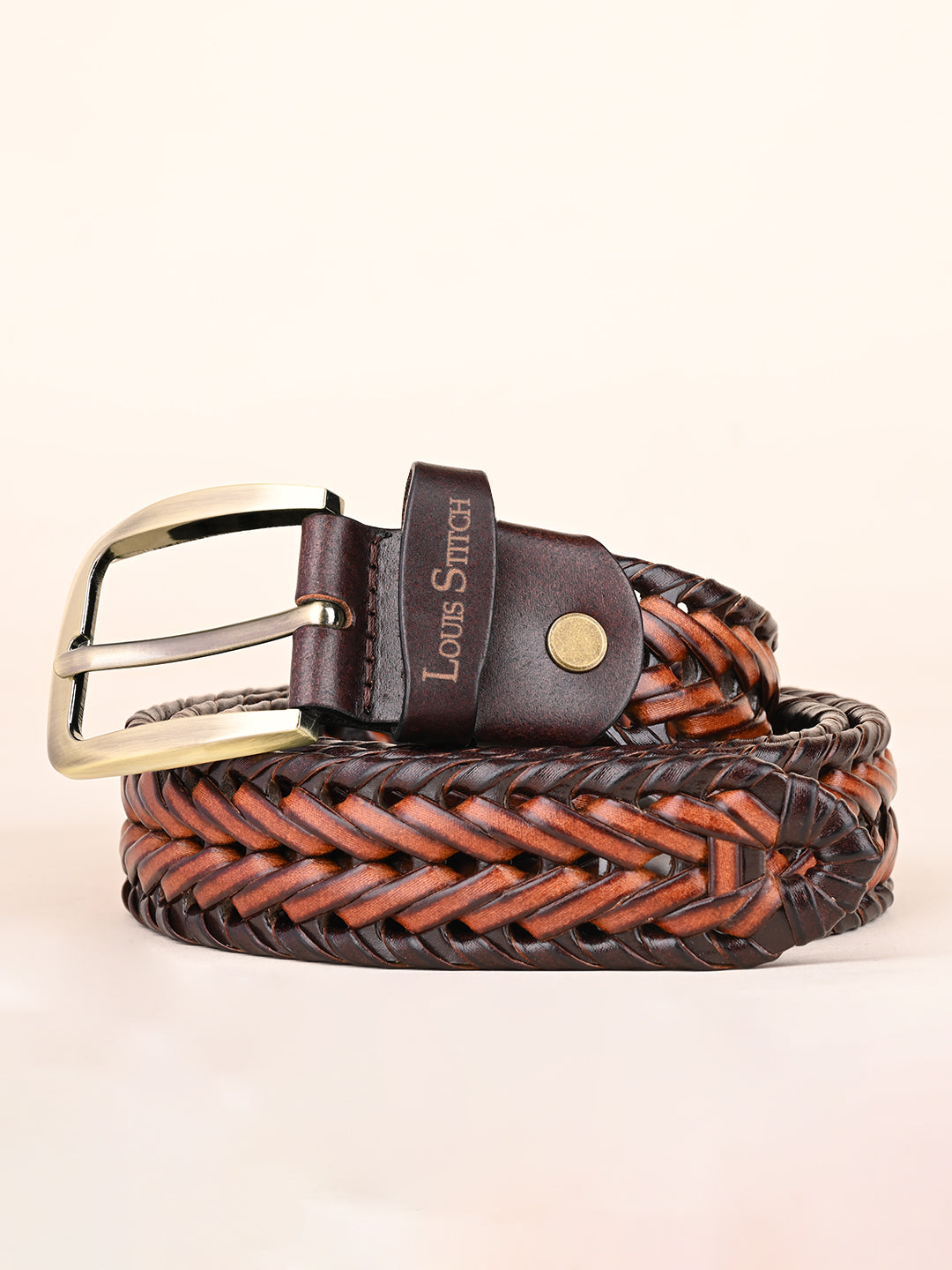 Men's Weaved Leather Belt Casual Belts for Men Spanish Leather Brass B