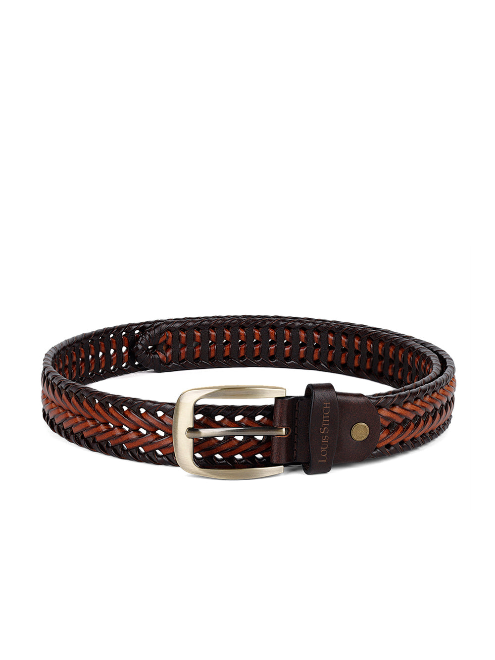 Men's Weaved Leather Belt Casual Belts for Men Spanish Leather Brass B