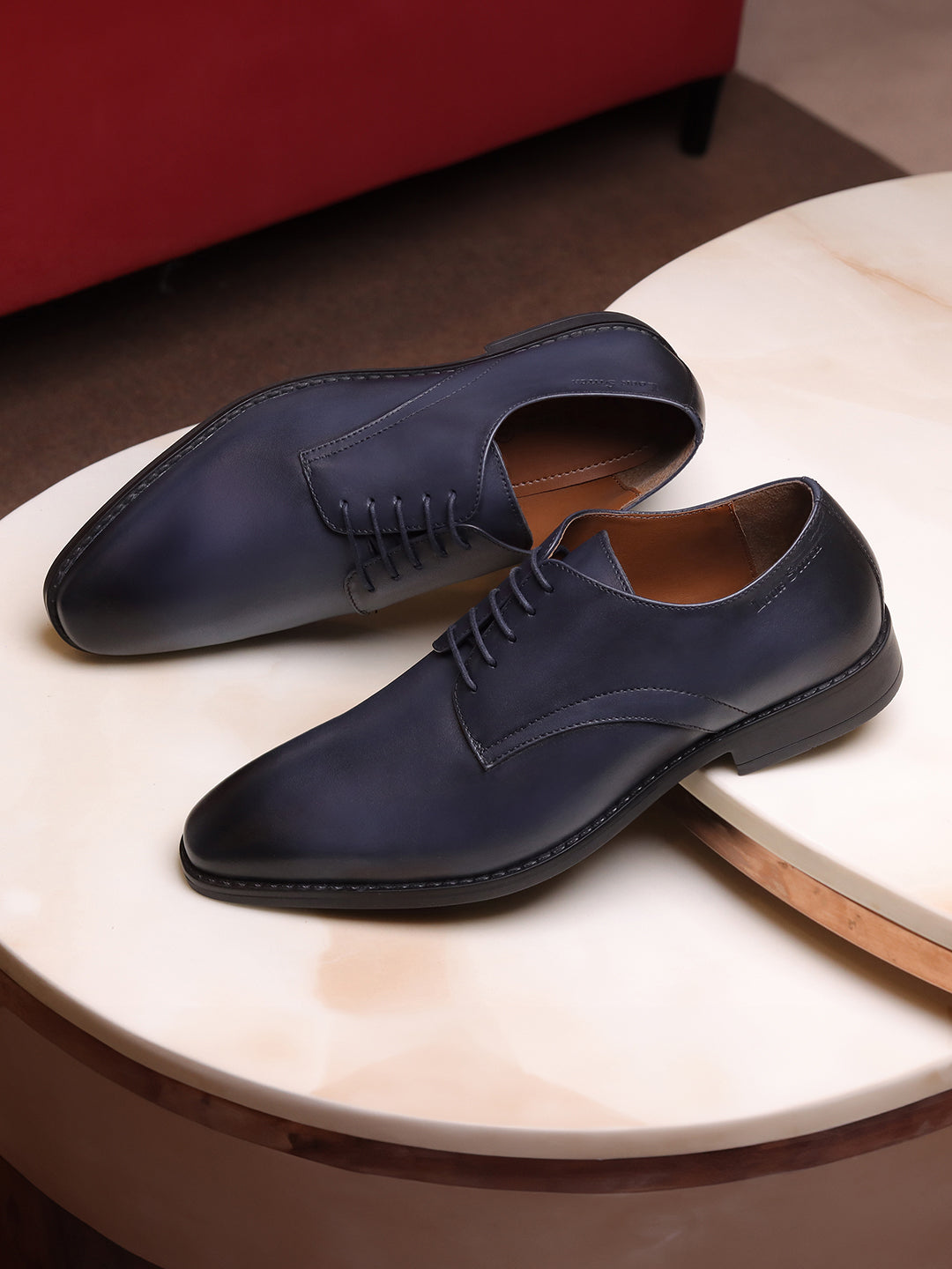 Prussian Blue Egyptian Crust Leather Derby Shoes