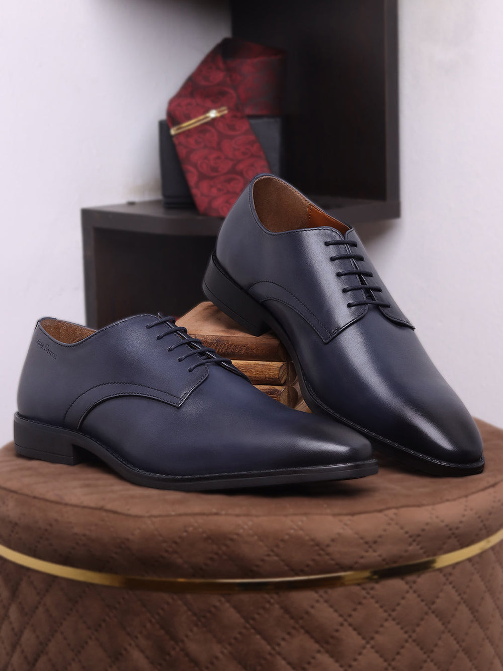 Prussian Blue Egyptian Crust Leather Derby Shoes