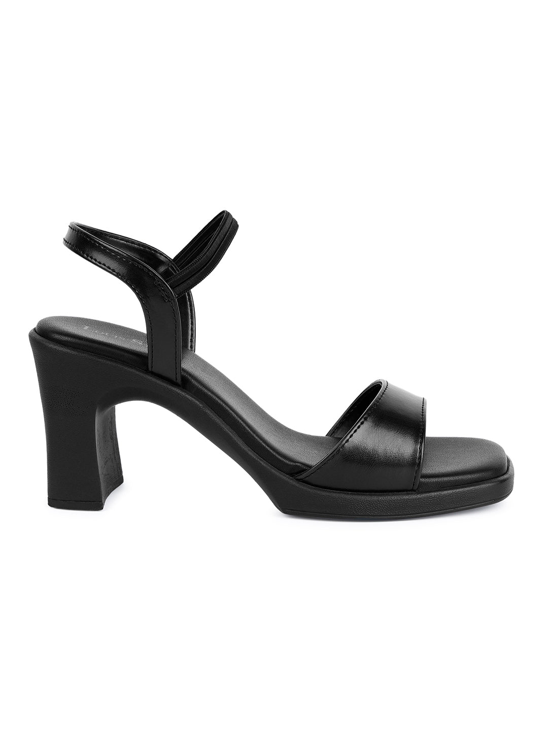 Women's Stylish Block Heel Jet Black Lightweight Sandals