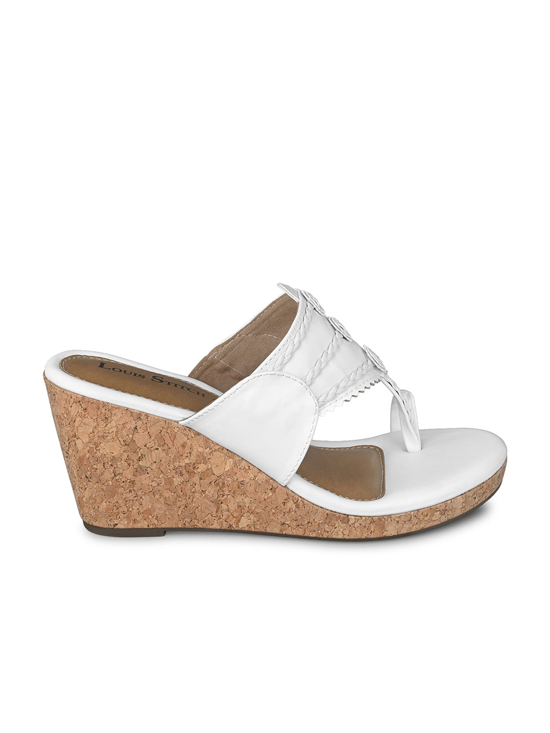 Women's White Toe Ring Wedge Heel Lightweight Sandals
