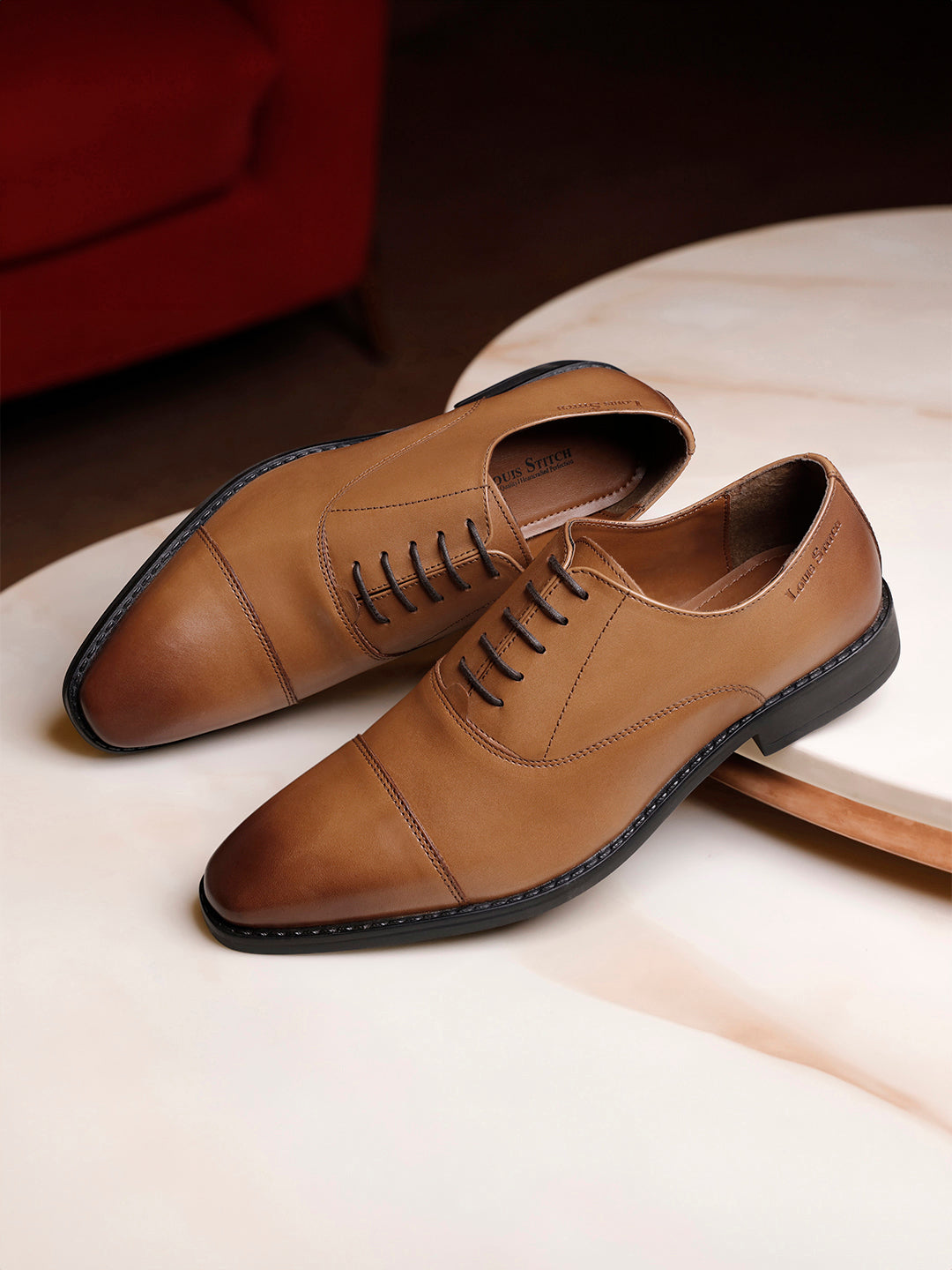 Italian Leather Wingtip Derby British Tan Shoes for Men