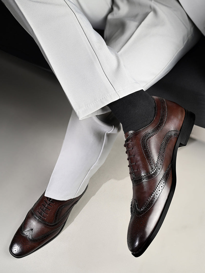 Brunette Brown Italian Crust Leather Formal Brogues
