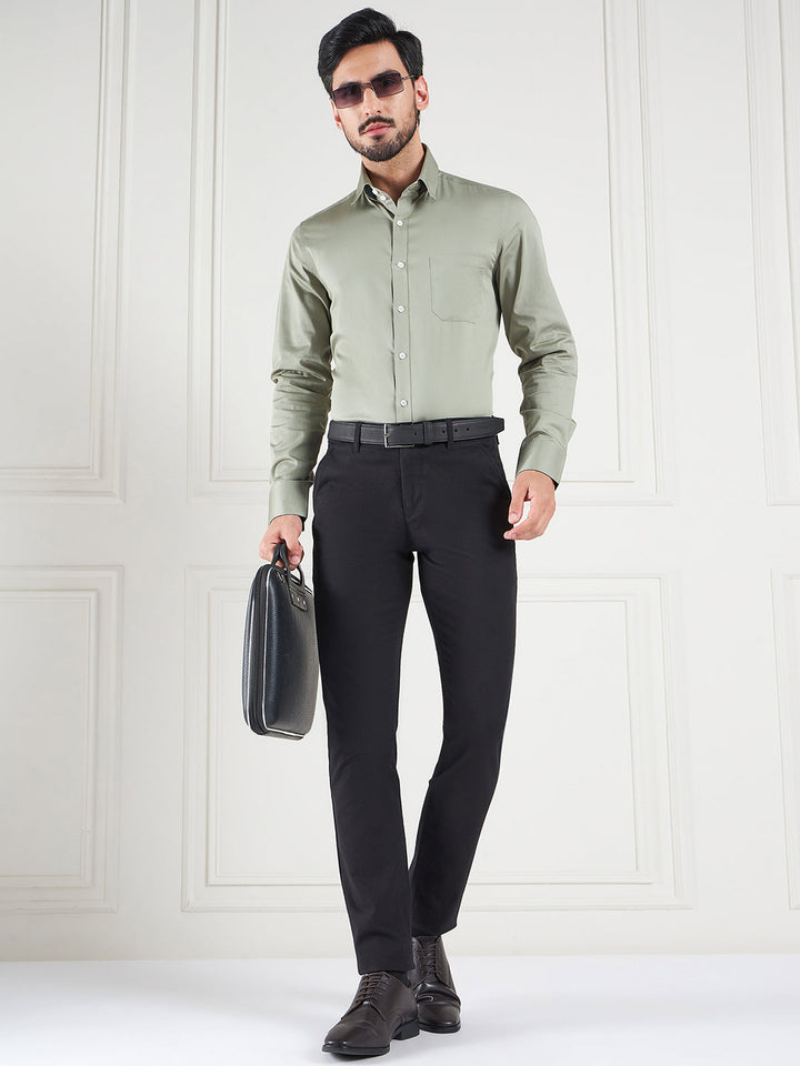 Buy Regular Fit Solid Green Shirt For Men Online