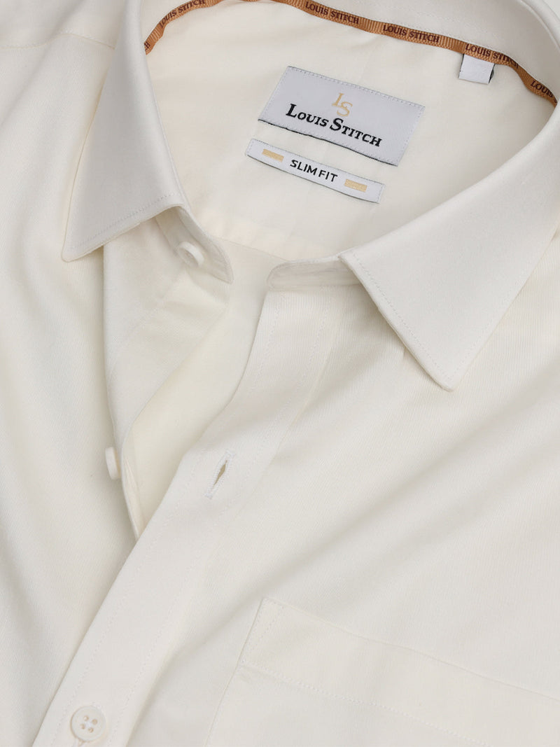Men's Slim Fit Solid Ivory Formal Shirt
